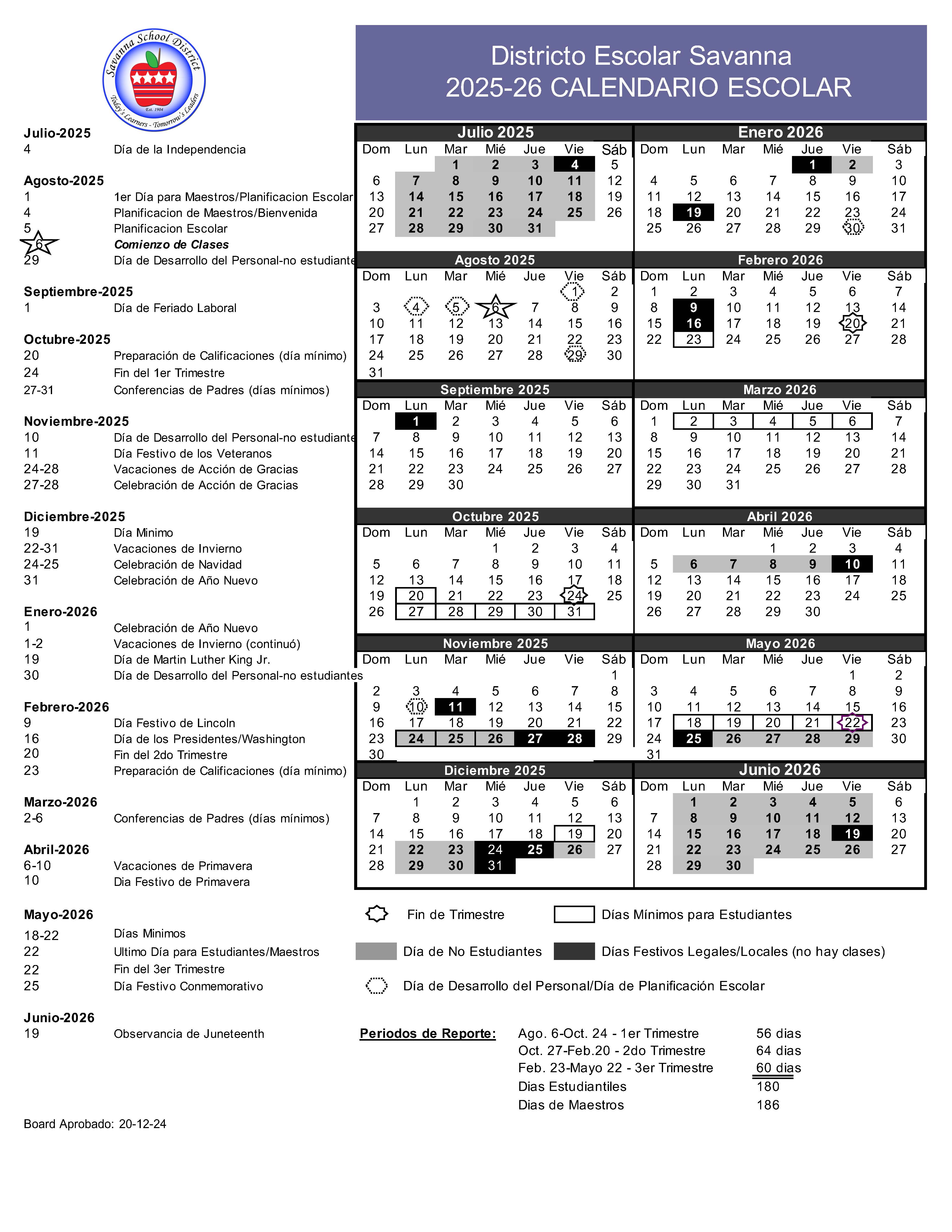 Savanna School District Academic Calendar