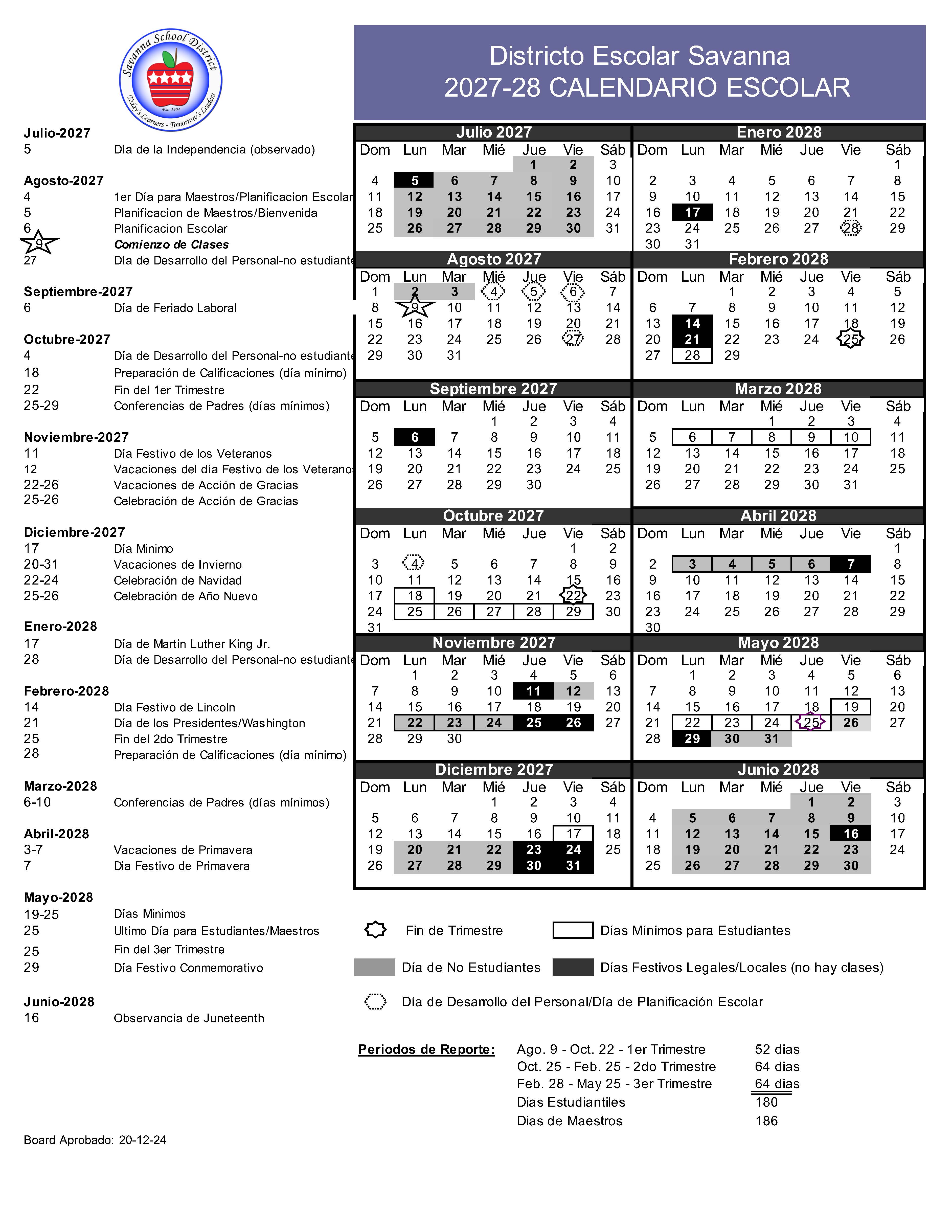 Savanna School District Academic Calendar